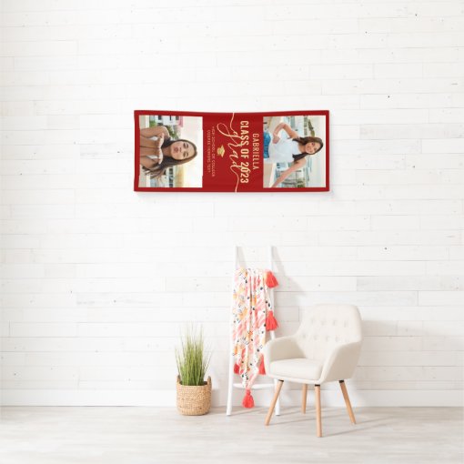 Graduation Photo Red and Gold Elegant Banner | Zazzle