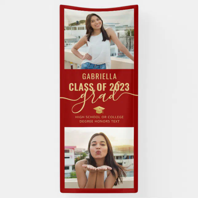 Graduation Photo Red and Gold Elegant Banner | Zazzle