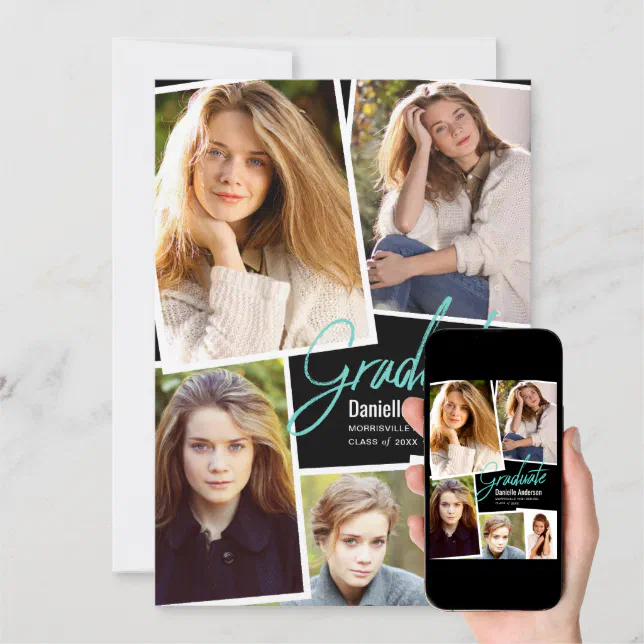 Graduation Photo Scatter Collage Modern Script Announcement | Zazzle