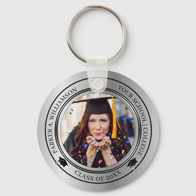 Graduation Photo Silver Tone Grad Cap Class Year Keychain | Zazzle