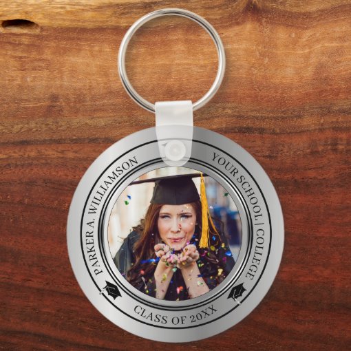 Graduation Photo Silver Tone Grad Cap Class Year Keychain | Zazzle
