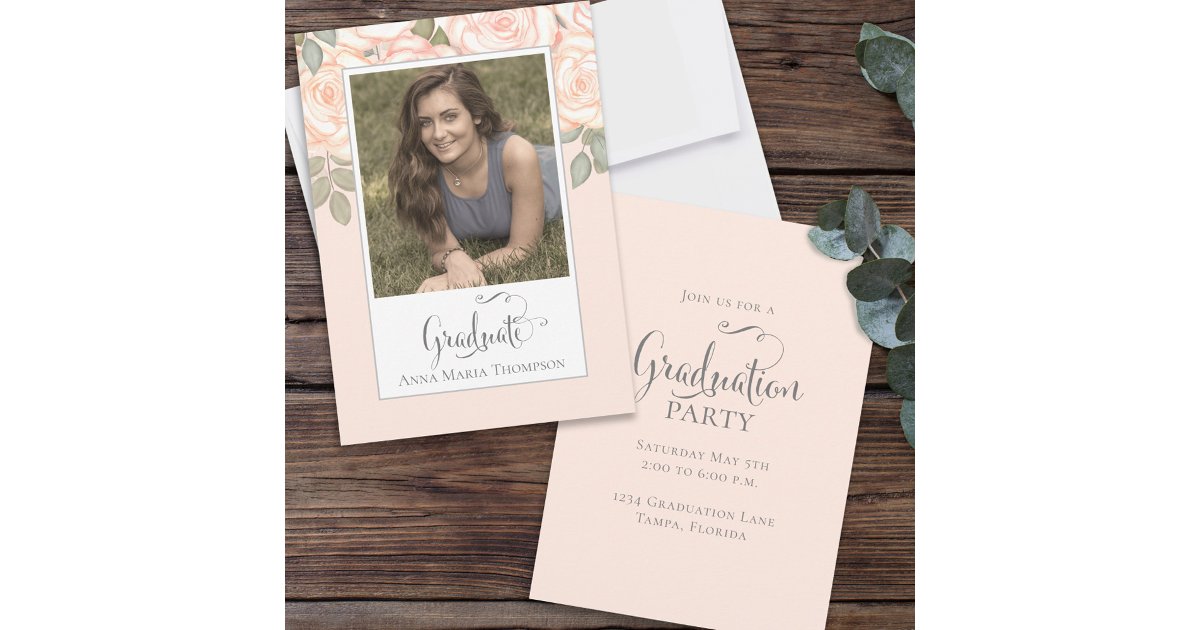 Graduation Photo Template Typography Peach Floral | Zazzle
