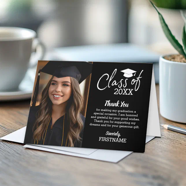 Graduation Photo - with Class of and Grad Cap Thank You Card | Zazzle