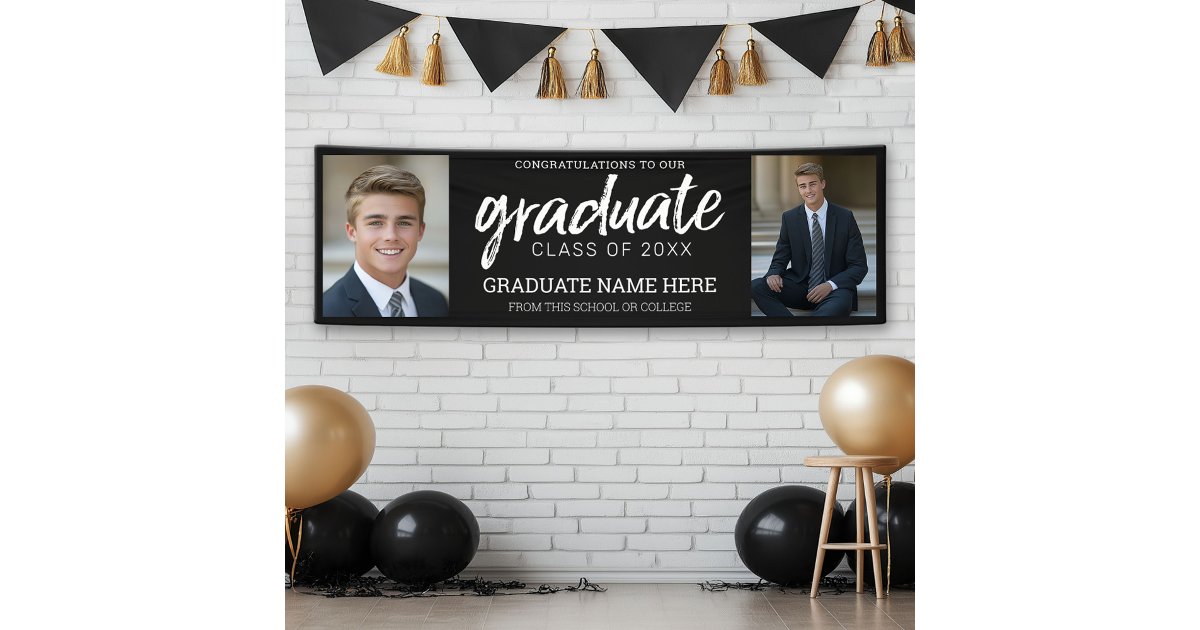 Graduation Photos - Class of YEAR Black Banner | Zazzle