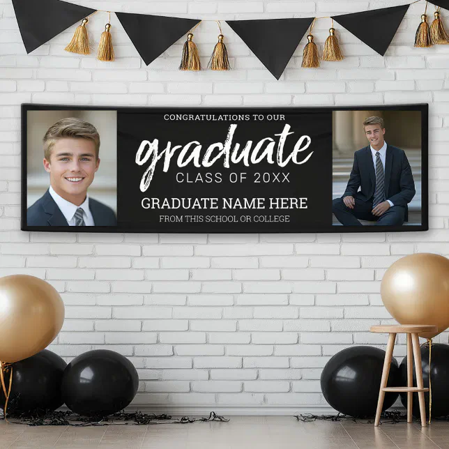 Graduation Photos - Class of YEAR Black Banner | Zazzle