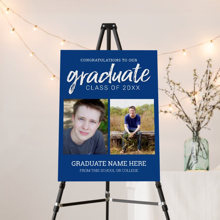 Graduation Photos - Graduate Modern Script Blue Foam Board | Zazzle