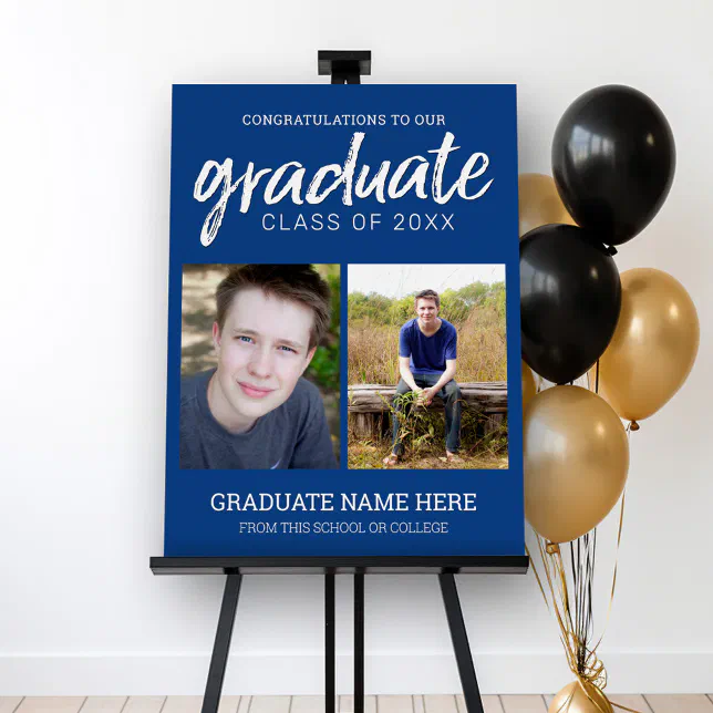 Graduation Photos - Graduate Modern Script Blue Foam Board | Zazzle