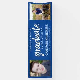 Graduation Photos Graduate with Royal Blue Virtual Banner | Zazzle