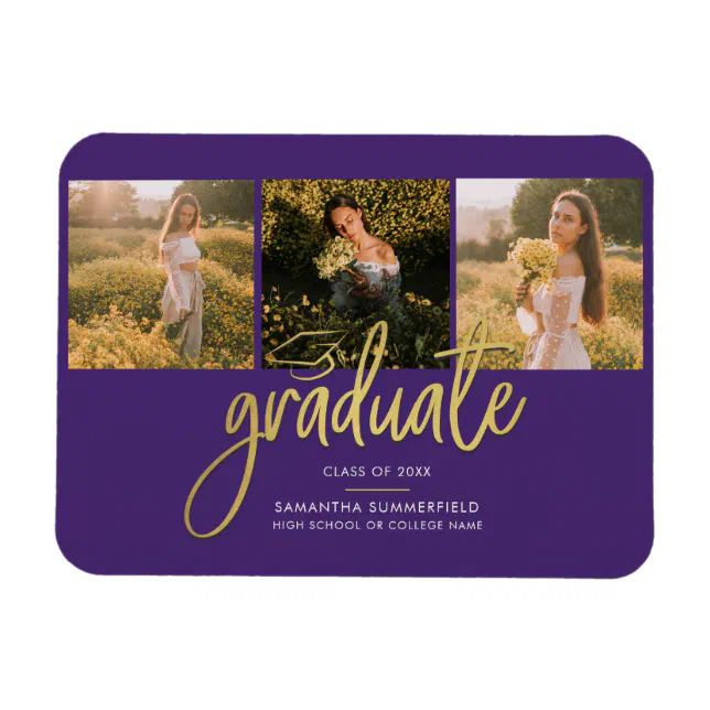 Graduation Photos Purple Grad 2025 Announcement Magnet | Zazzle