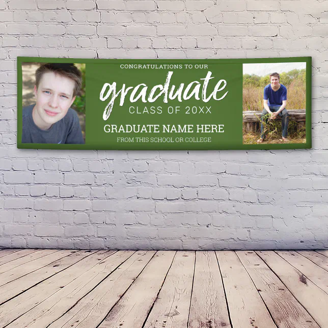 Graduation Photos with Graduate Name Green Virtual Banner | Zazzle