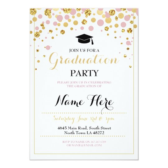 Graduation Pink Gold Girl's Party Graduate Invite | Zazzle.com