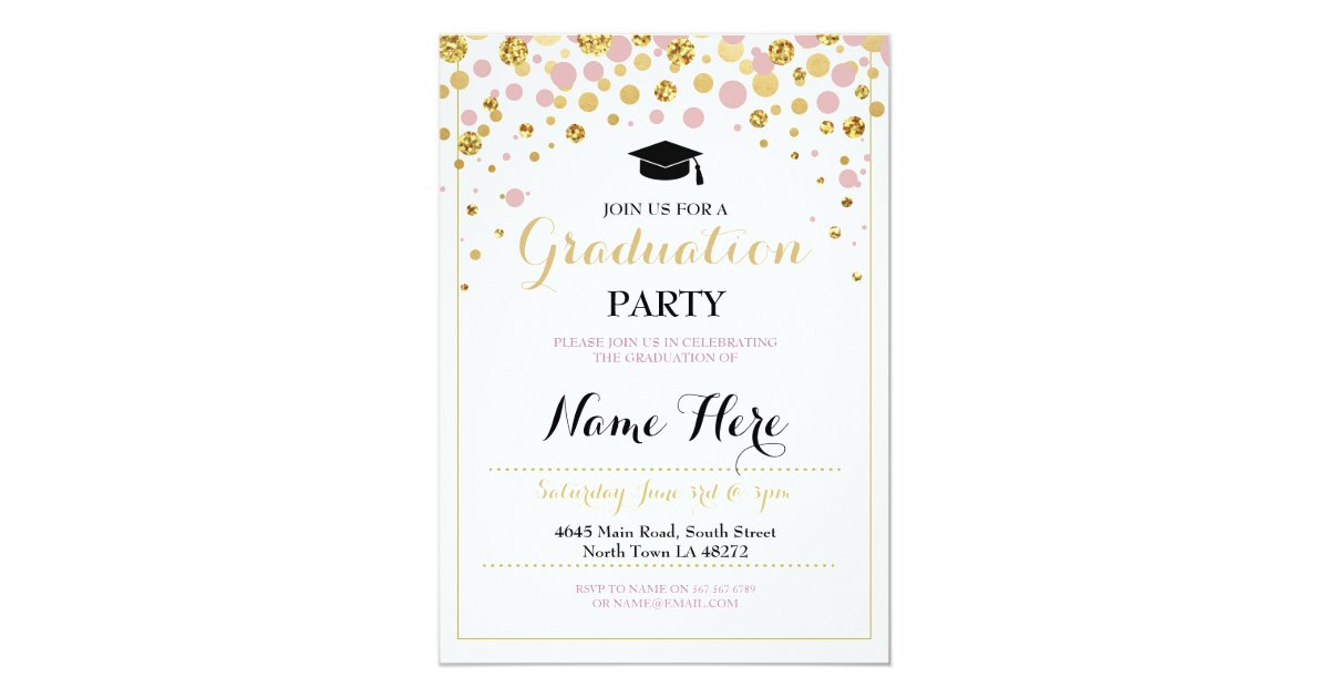 Graduation Pink Gold Girl's Party Graduate Invite | Zazzle.com