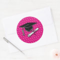 Graduation Pink Polka Dots Hat, Diploma Classic Round Sticker | Zazzle