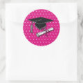Graduation Pink Polka Dots Hat, Diploma Classic Round Sticker | Zazzle