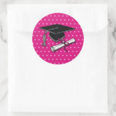 Graduation Pink Polka Dots Hat, Diploma Classic Round Sticker | Zazzle