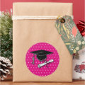 Graduation Pink Polka Dots Hat, Diploma Classic Round Sticker | Zazzle