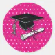 Graduation Pink Polka Dots Hat, Diploma Classic Round Sticker | Zazzle