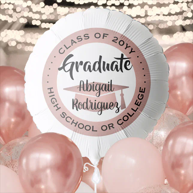 Graduation Pink Rose Gold and Black Modern Elegant Balloon | Zazzle
