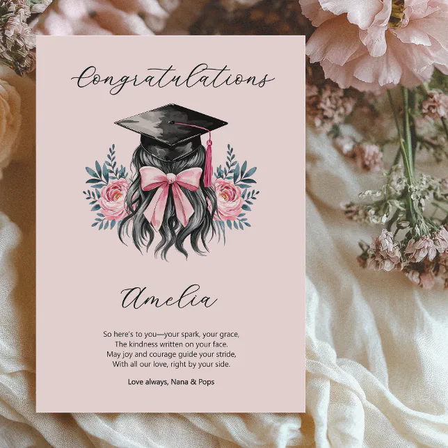 Graduation Poem Girly Grad Cap Congratulations Card | Zazzle