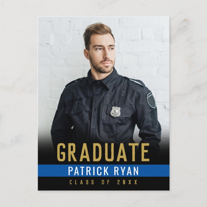 Graduation Police Thin Blue Line Photo Invitation Postcard | Zazzle.com