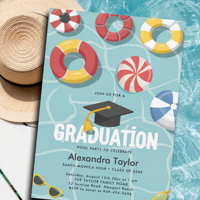 Graduation Pool Party High School College Fun Cool Invitation | Zazzle