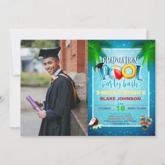 Graduation Pool Party Invitation with Photo | Zazzle