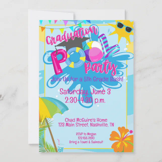 Graduation Pool Party, Kindergarten, High School Invitation | Zazzle