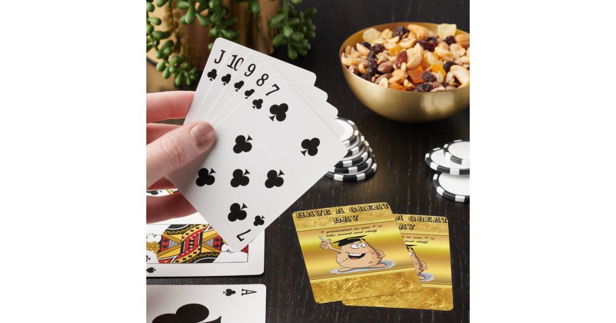 Graduation potato character with a degree poker cards | Zazzle