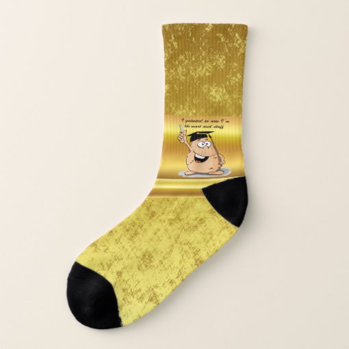 Graduation potato character with a degree socks | Zazzle