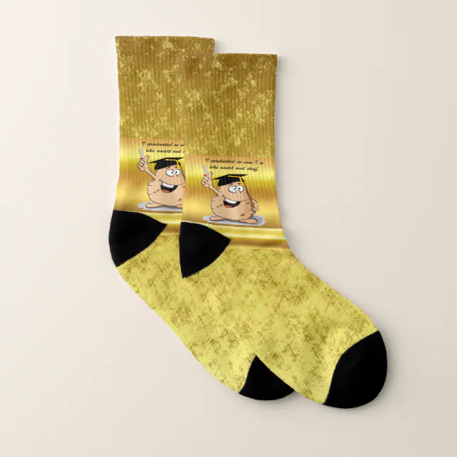 Graduation potato character with a degree socks | Zazzle