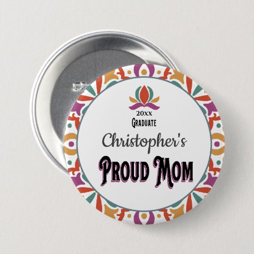 Graduation Proud Mom Parent Son Monogram Grad Button | Zazzle
