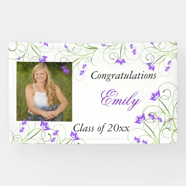Graduation, Purple Floral, Custom Banner | Zazzle