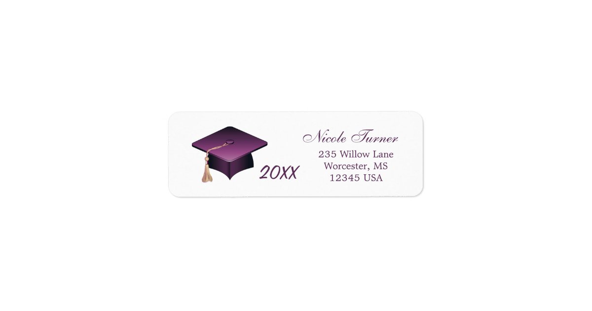 Graduation purple mortar cap label | Zazzle