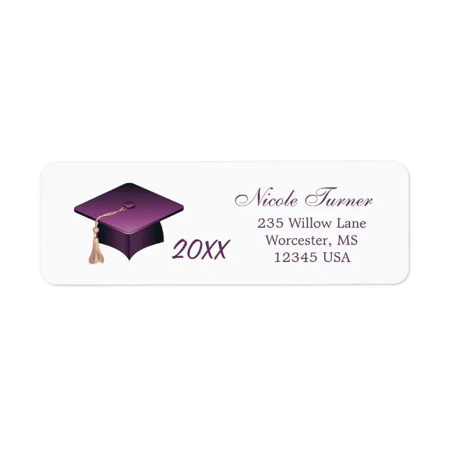Graduation purple mortar cap label | Zazzle