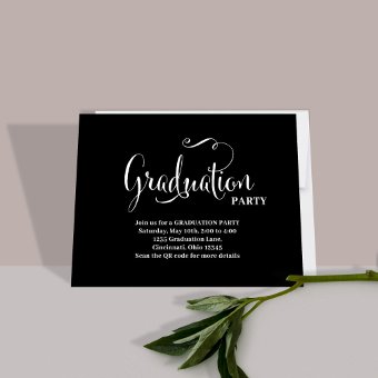 Graduation QR Code Black and White Typography Map Enclosure Card | Zazzle