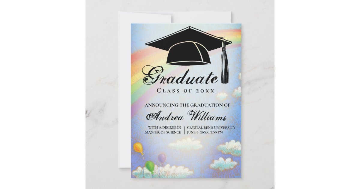 Graduation Rainbow Grad Cap Script Announcement | Zazzle