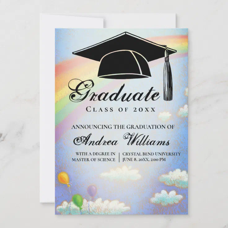 Graduation Rainbow Grad Cap Script Announcement | Zazzle