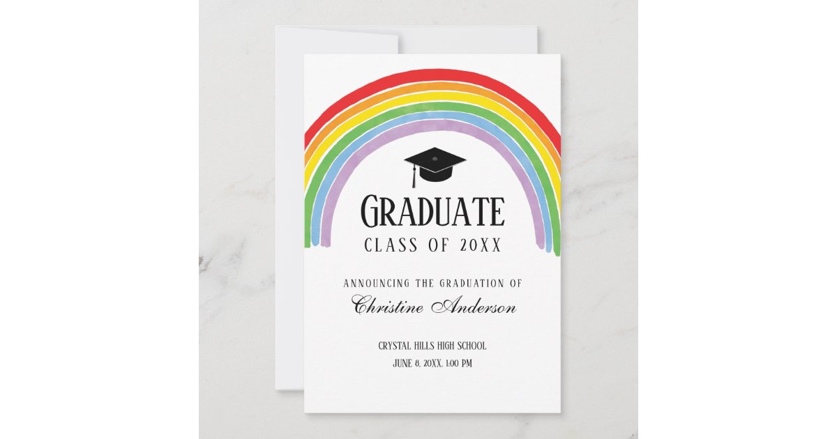 Graduation Rainbow with Black Grad Cap Announcement | Zazzle