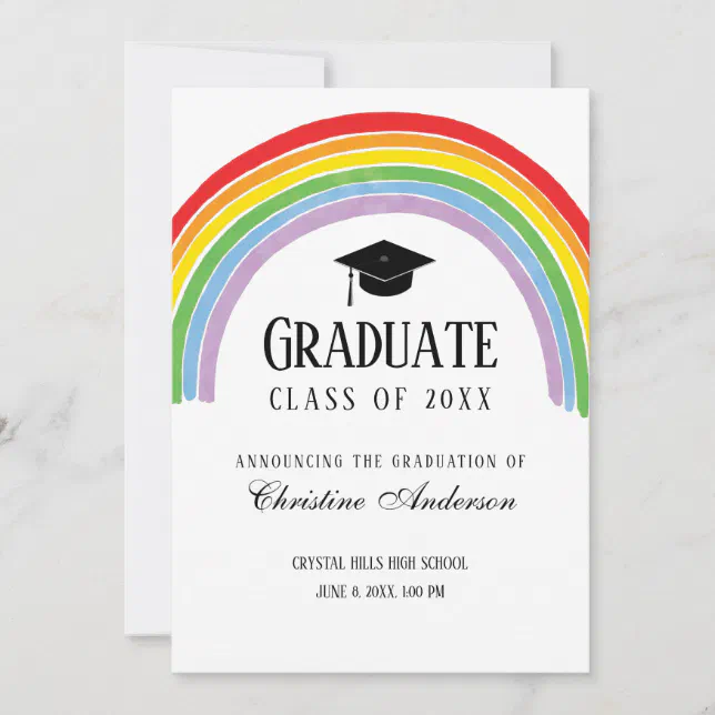 Graduation Rainbow with Black Grad Cap Announcement | Zazzle