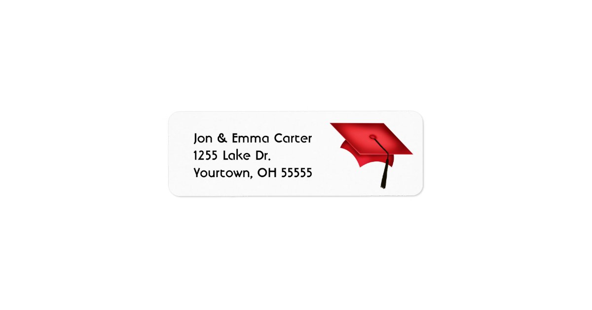 Graduation red cap and black tassel label | Zazzle