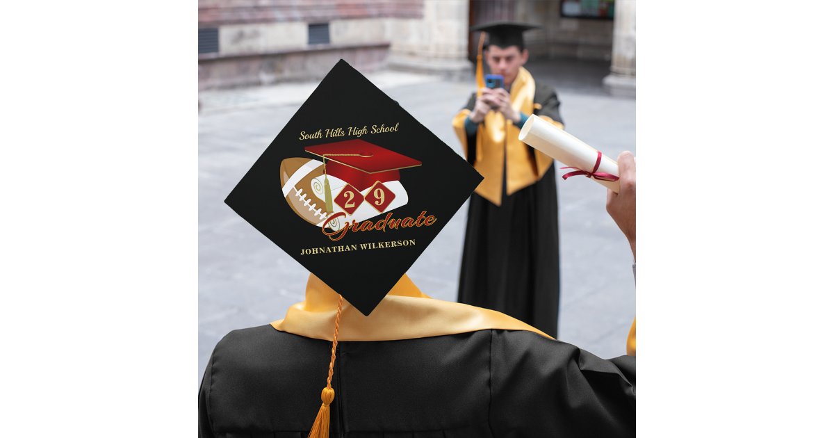 Graduation Red Football Personalized Cap Topper | Zazzle