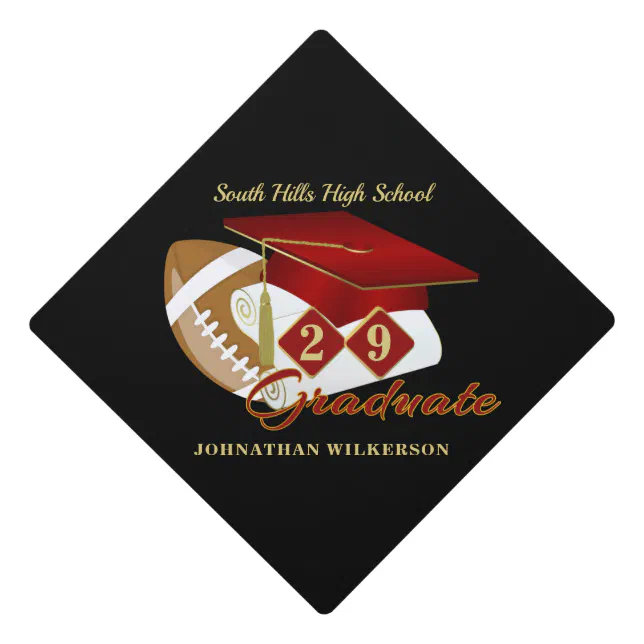 Graduation Red Football Personalized Graduation Cap Topper | Zazzle