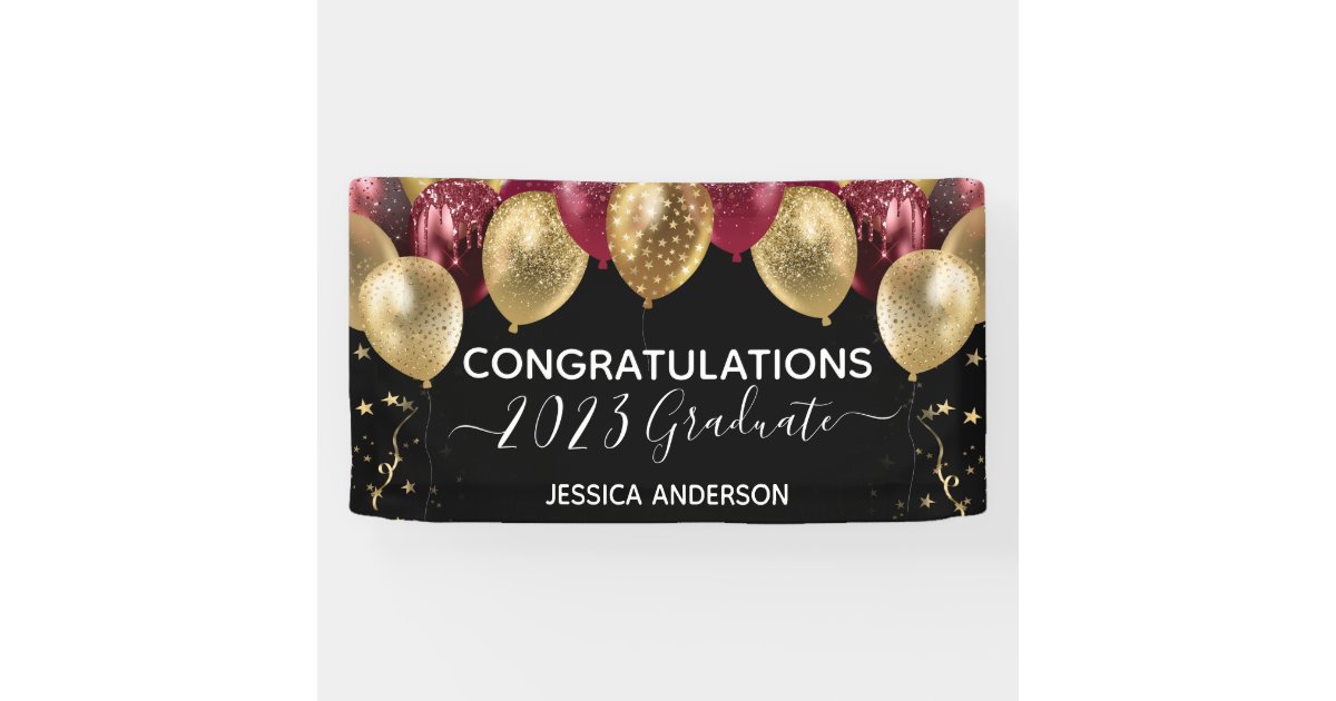 Graduation Red Gold Balloons Banner | Zazzle