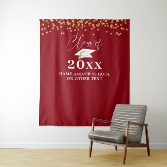 Graduation Red Gold Class of Photo Backdrop | Zazzle