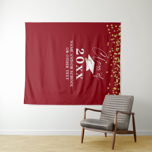 Graduation Red Gold Class of Photo Backdrop | Zazzle