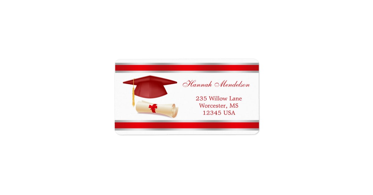 Graduation Red mortar & diploma Label | Zazzle