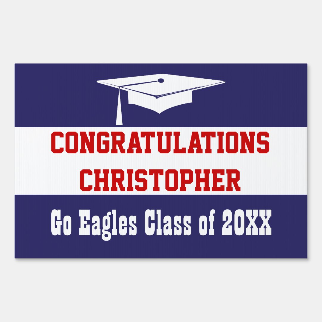 Graduation Red, White and Blue Simple Modern Sign | Zazzle