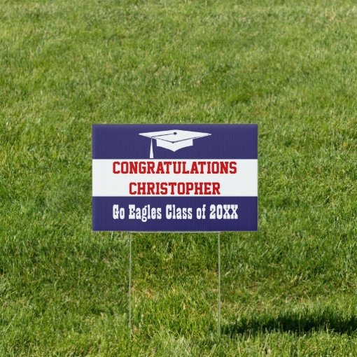 Graduation Red, White and Blue Simple Modern Sign | Zazzle