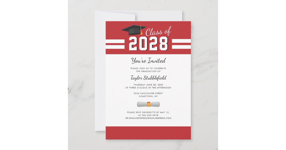 Graduation Red White Grad 2024 Party Invitation | Zazzle