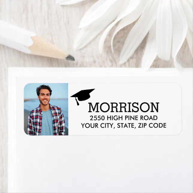 Graduation Return Address Label With Grad Photo | Zazzle